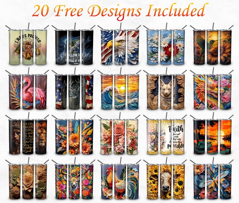 3D Inflatable Design Cartoon Character 20 Oz Skinny Tumbler Sublimation ...