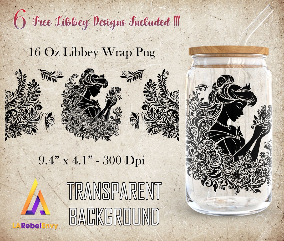 Princess Silhouette for Design 16oz Libbey Glass Can Wrap Png, 16oz Princess Tumbler Template ...