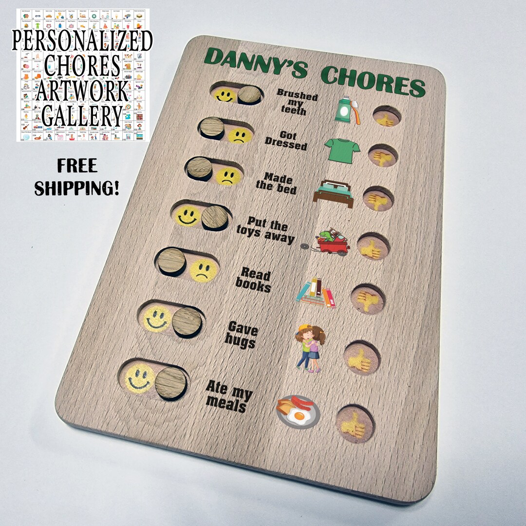 Chore Chart for Kids: Daily Routine Checklist, Wooden Kids Chore Board ...