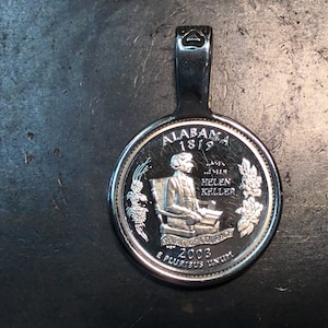 Silver Coin Pendant Necklace Alabama State Quarter .999 Silver Mint ...
