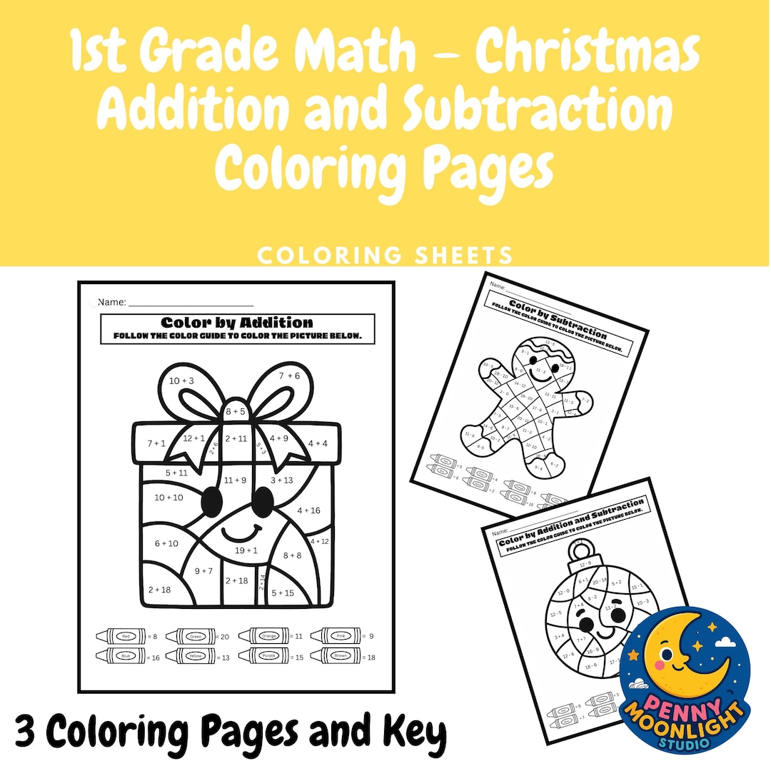 1st Grade Math – Christmas Addition and Subtraction Coloring Pages - Etsy