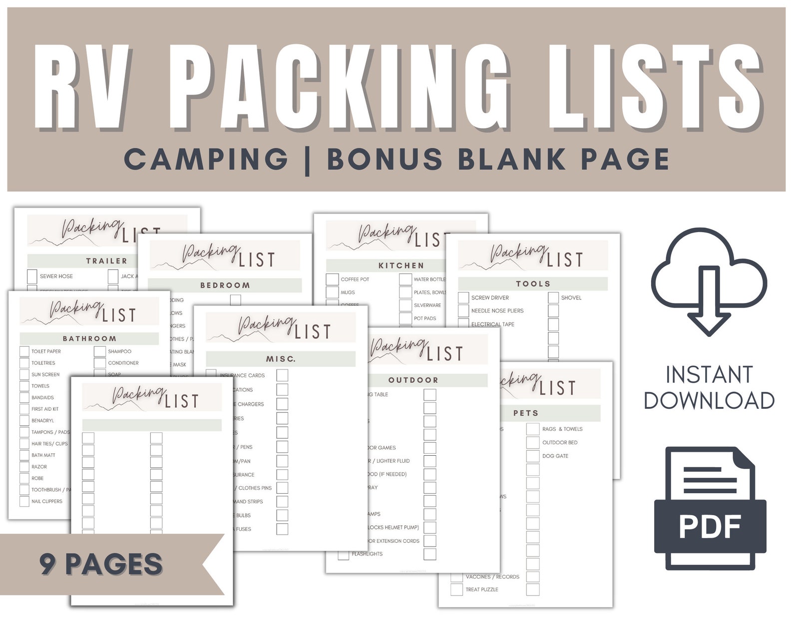 PRINTABLE RV / CAMPING Packing Lists - Etsy