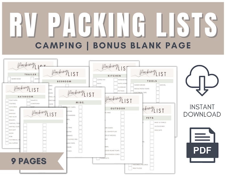 PRINTABLE RV / CAMPING Packing Lists - Etsy