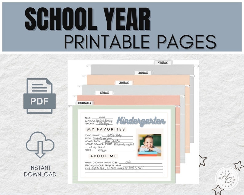 SCHOOL YEAR Printable Pages | Memory Box | Keepsake | Baby Shower Gift ...