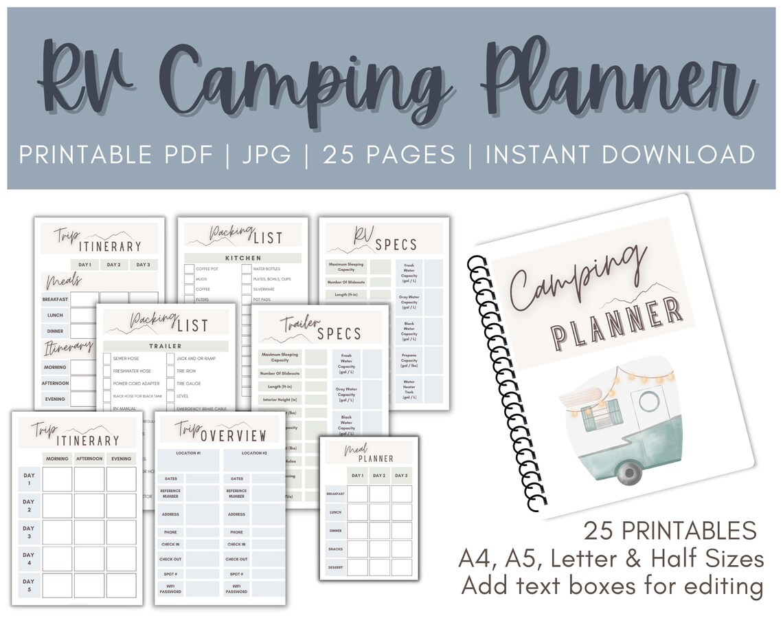 RV CAMPING PLANNER Packing Check List Trip Planner Meal - Etsy