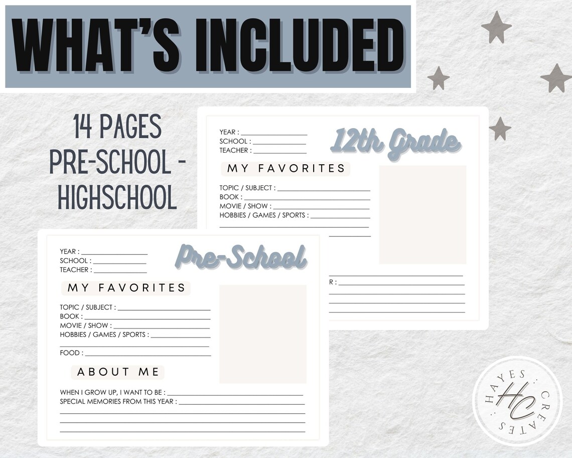 SCHOOL YEAR Printable Pages | Memory Box | Keepsake | Baby Shower Gift ...