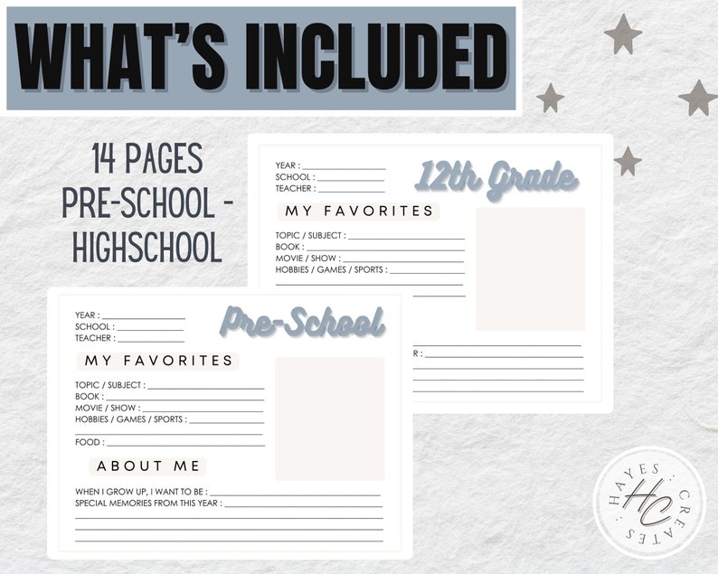 SCHOOL YEAR Printable Pages | Memory Box | Keepsake | Baby Shower Gift ...