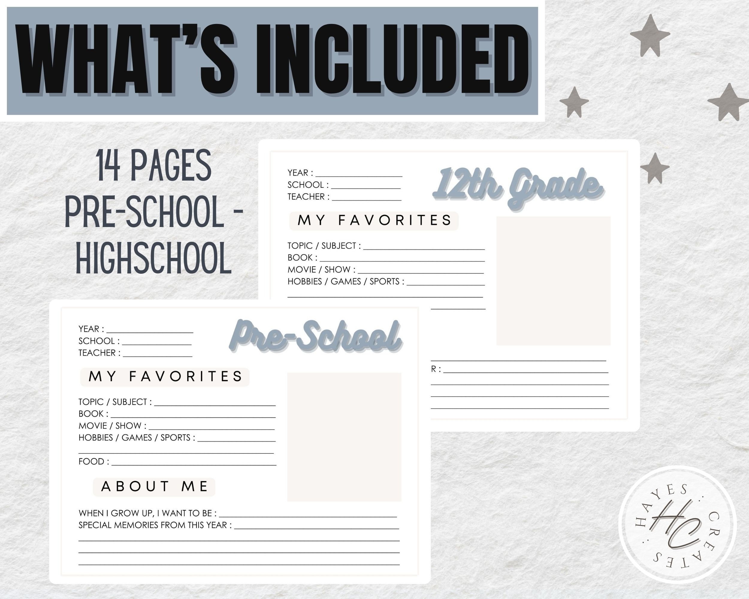 SCHOOL YEAR Printable Pages | Memory Box | Keepsake | Baby Shower Gift ...