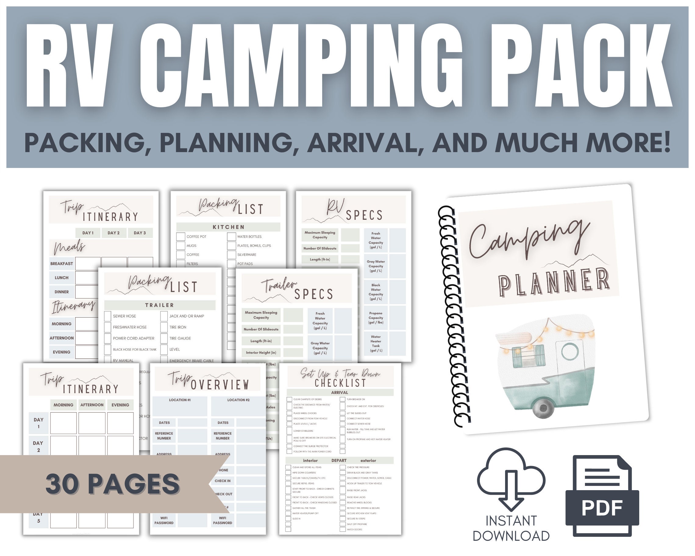 RV CAMPING PLANNER | Packing Check List, Trip Planner, Meal Planner - Etsy