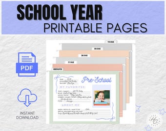 SCHOOL YEAR Printable Pages | Memory Box | Keepsake | Baby Shower Gift ...