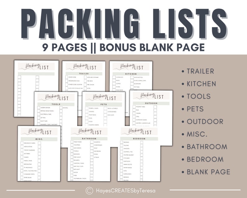 PRINTABLE RV / CAMPING Packing Lists - Etsy