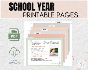 SCHOOL YEAR Printable Pages | Memory Box | Keepsake | Baby Shower Gift ...