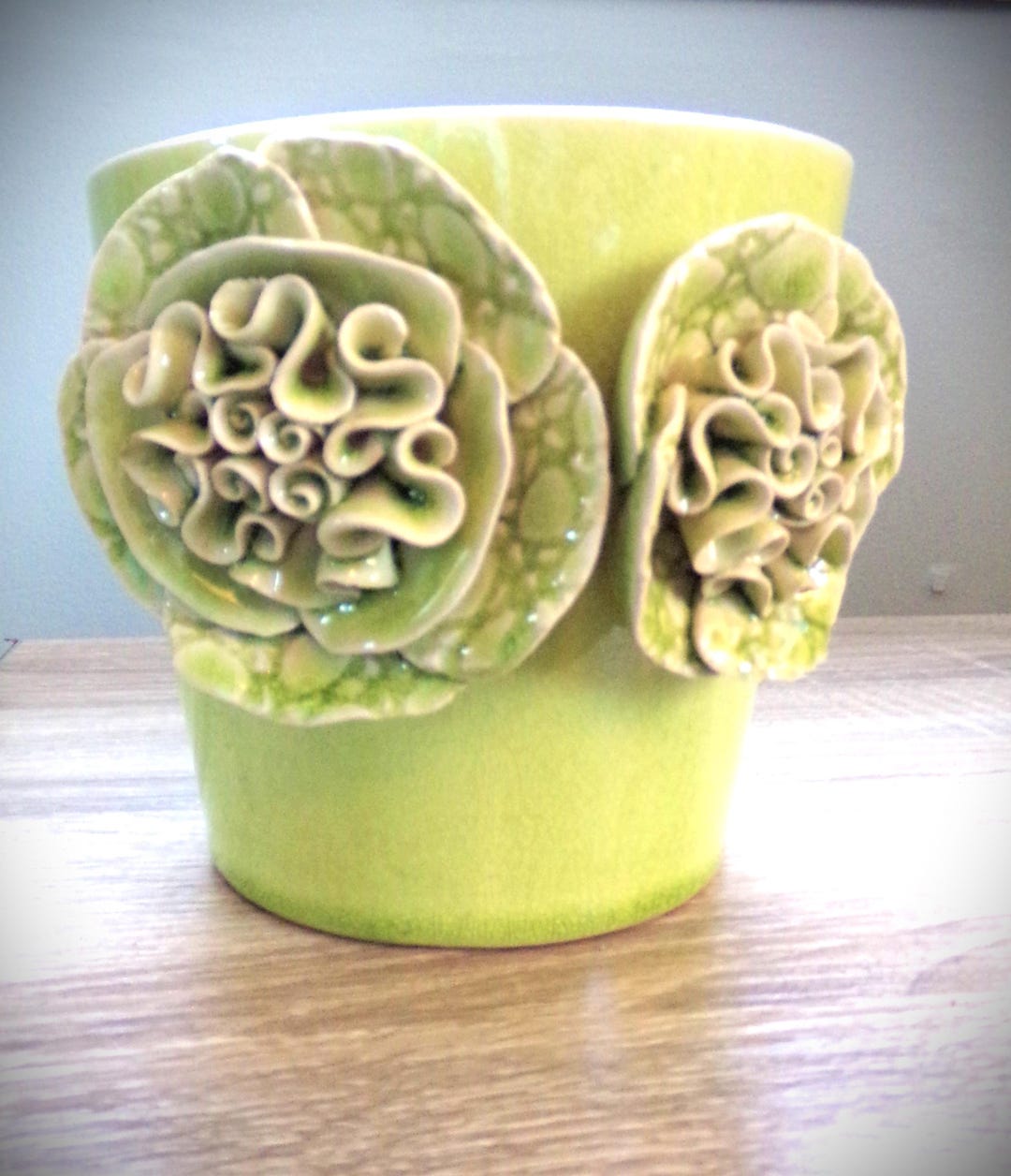 Vintage Mid-century Style Art Studio Ceramic Chartreuse Planter Circa ...