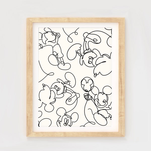Mickey Mouse Line Drawing - Etsy