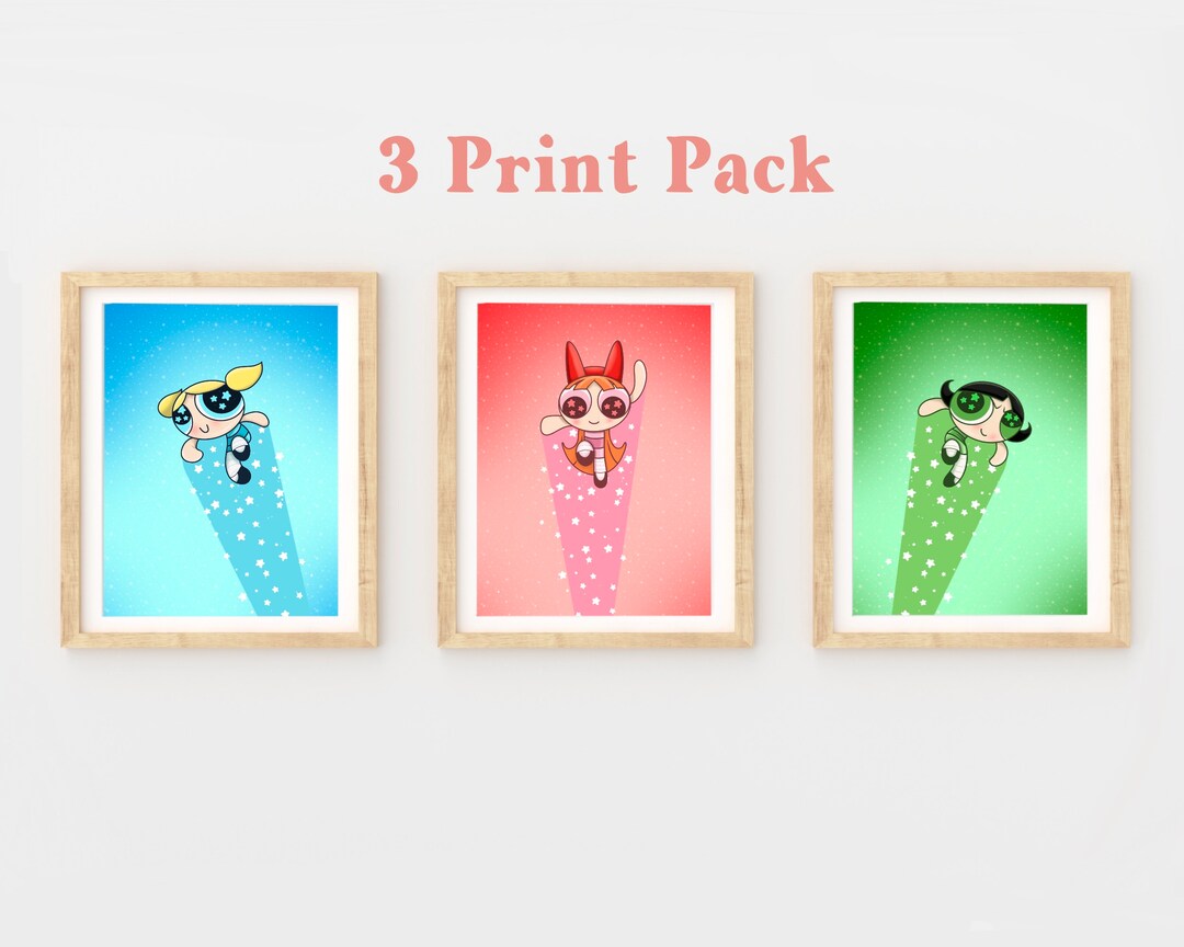 The Powerpuff Girls Print Set of 3 Colorful Print Cartoon - Etsy