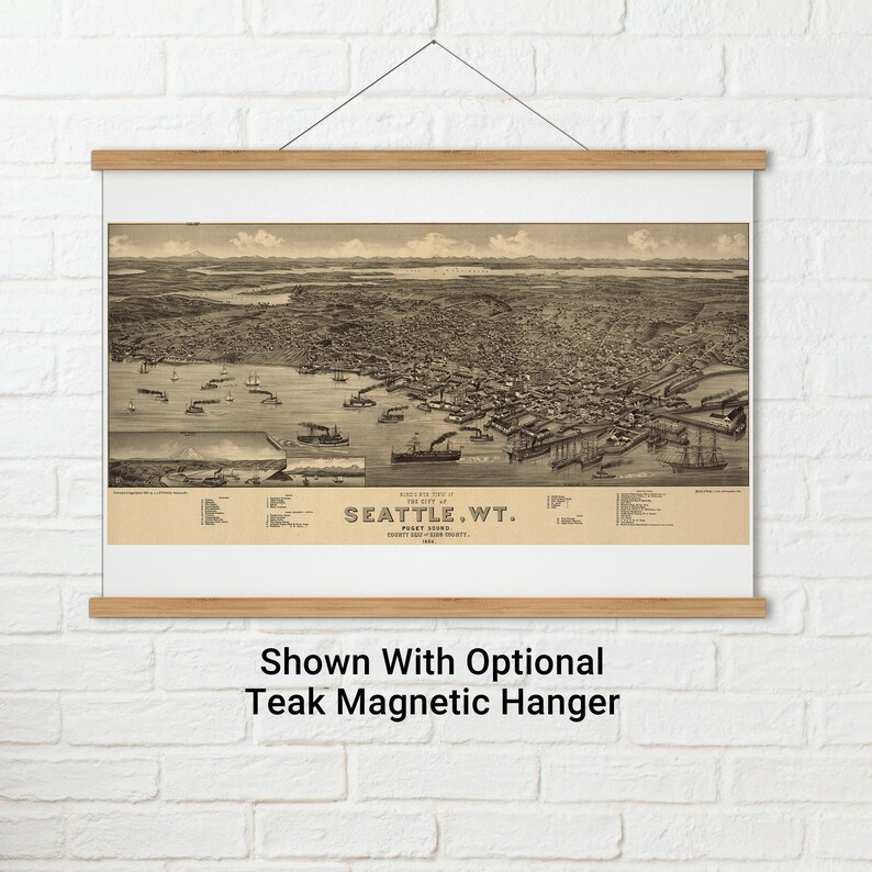 Map of Seattle Washingon 1884 Antique Birdseye or Pictorial - Etsy