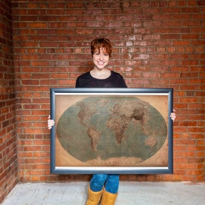 The World in 1938; Antique Map - Teak Wood Magnetic Hanger Frame ...