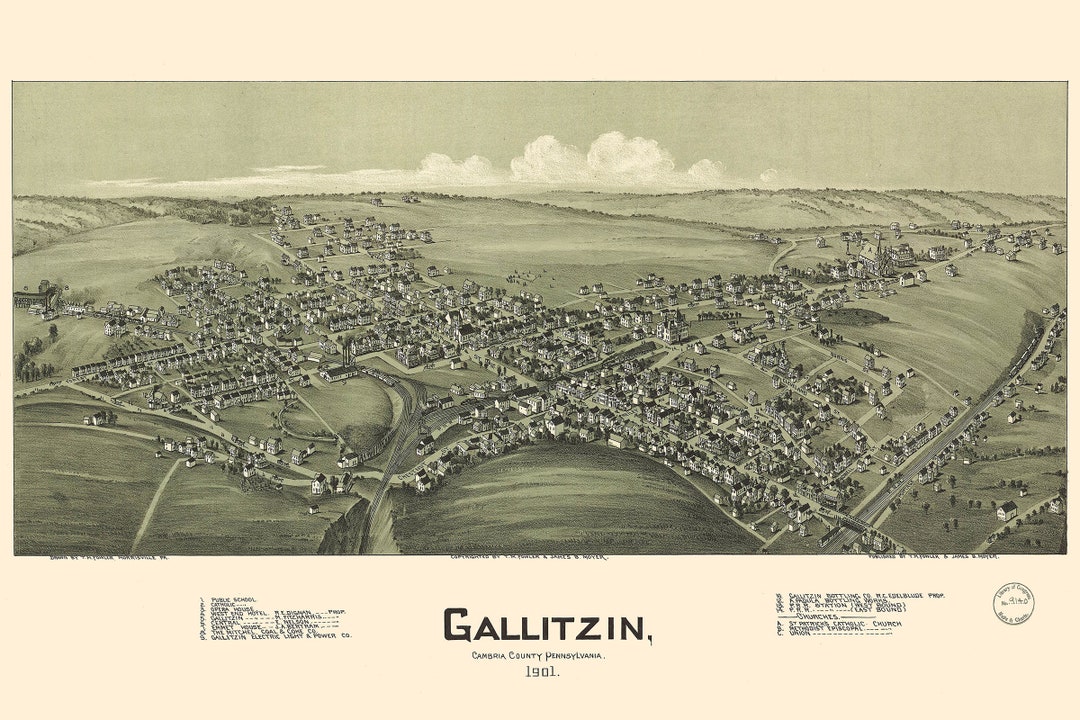 Map of Gallitzin, PA; Antique Map; Pictorial or Birdseye Map, 1901 ...