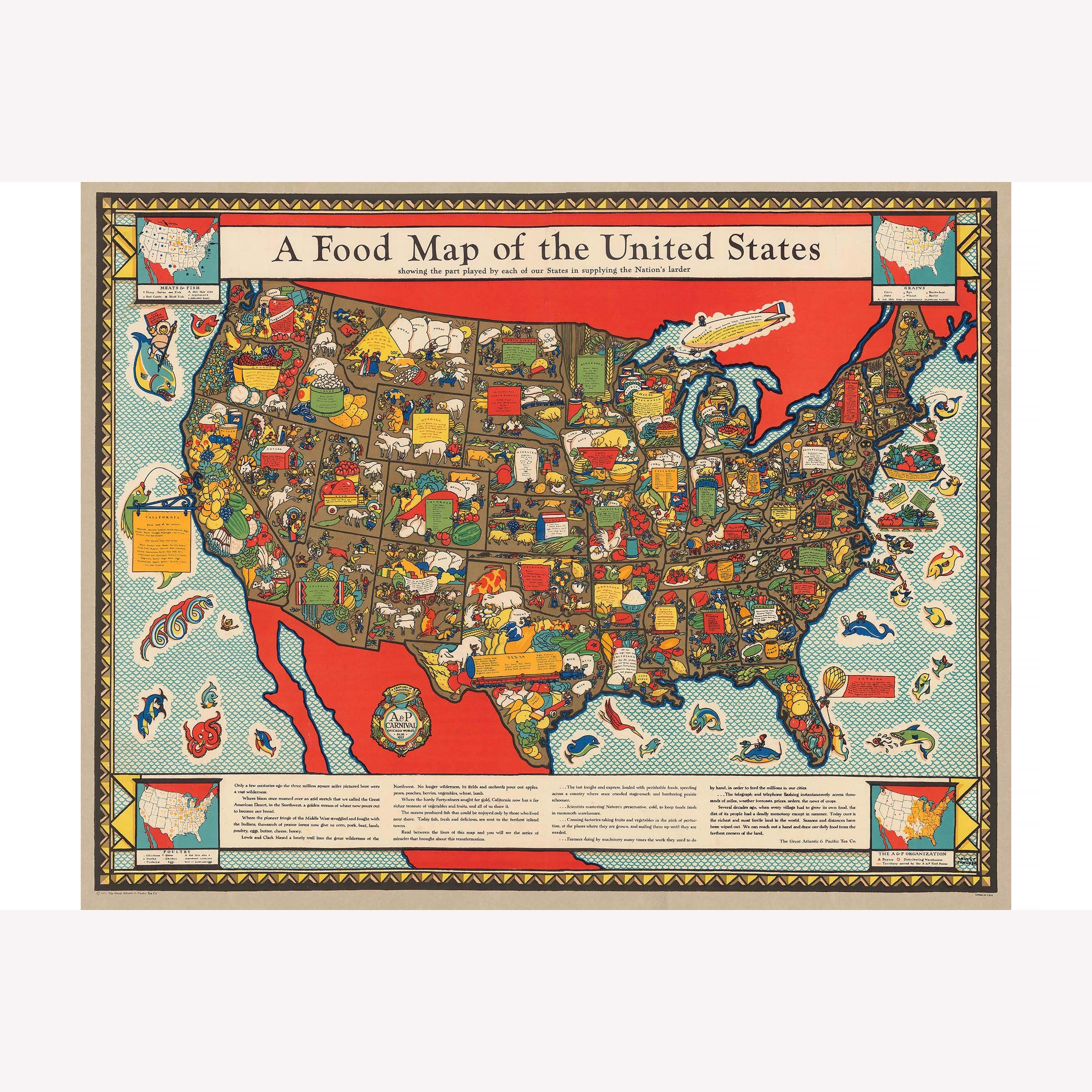 A Food Map of the United States 1932 Great Kitchen Wall | Etsy