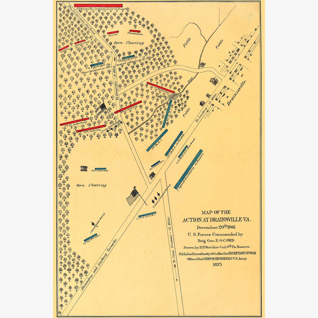 Civil War Map of Dranesville, Virginia, 1861; Antique Civil War Map ...