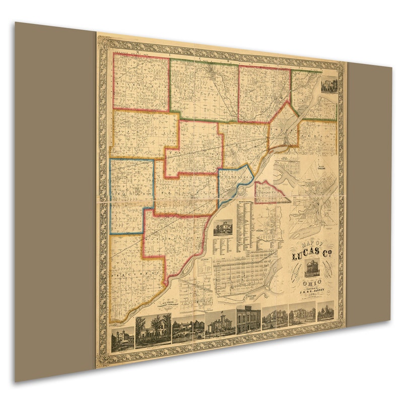 Map of Lucas County Ohio; Antique Map; Pictorial or Birdseye Map, 1861 ...