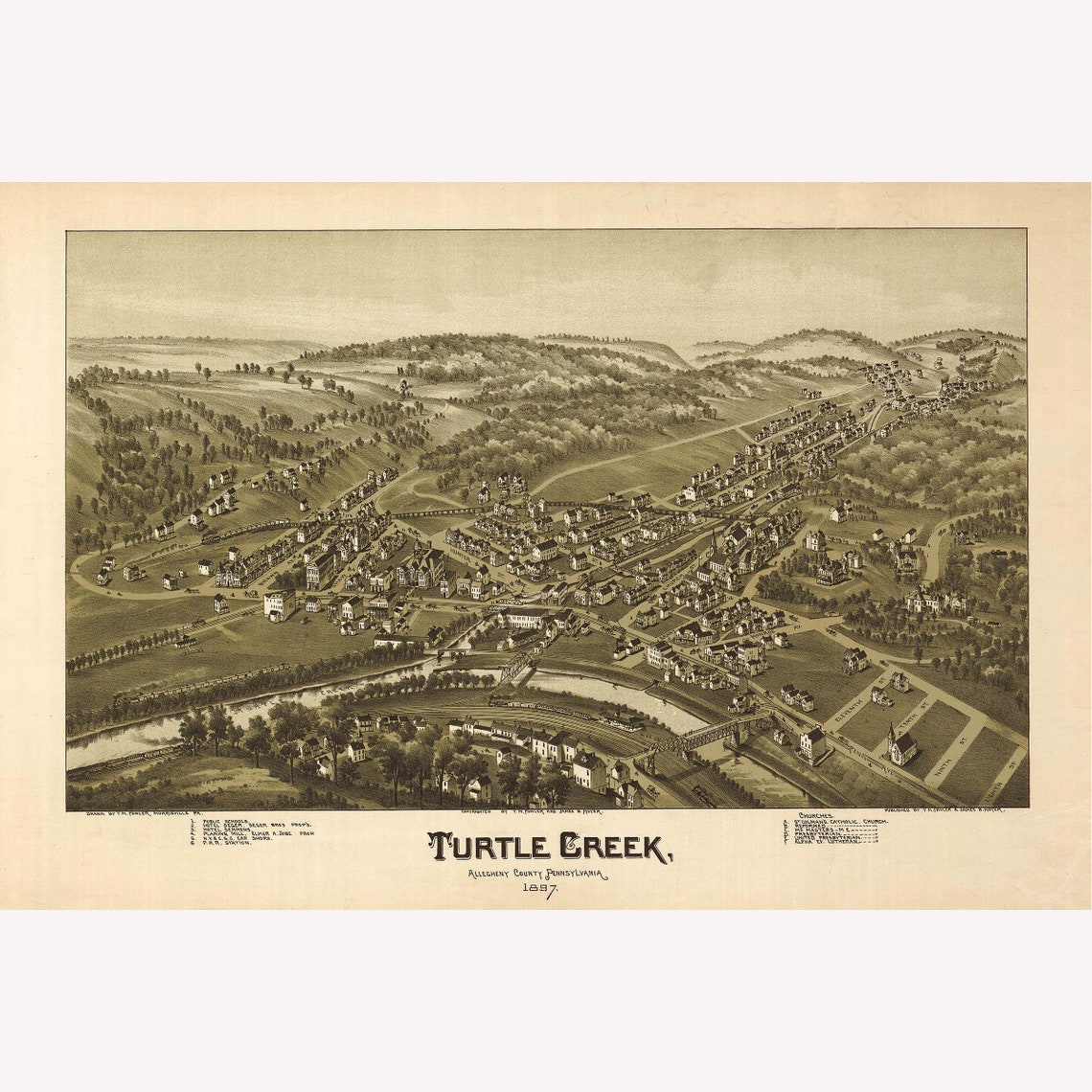 Map of Turtle Creek PA Antique Map Pictorial or Birdseye | Etsy