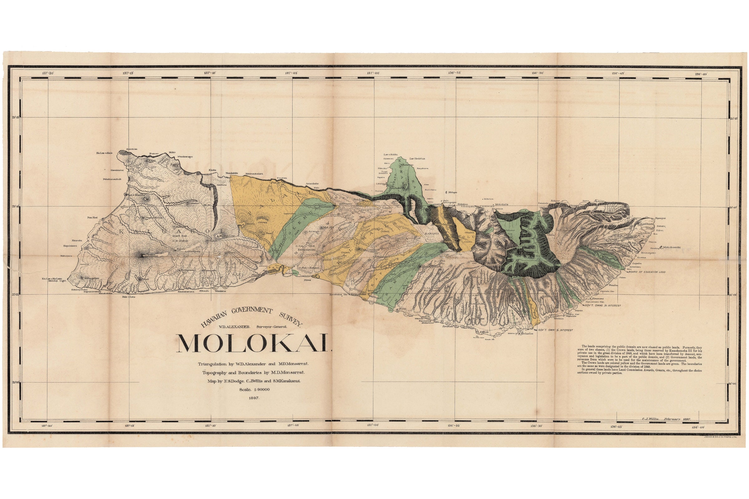 Island of Molokai Antique Map by Alexander 1897 | Etsy
