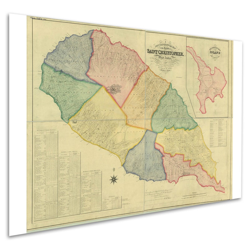 Map of Saint Christopher, West Indies; Antique Map by Mcmahon, 1828 ...