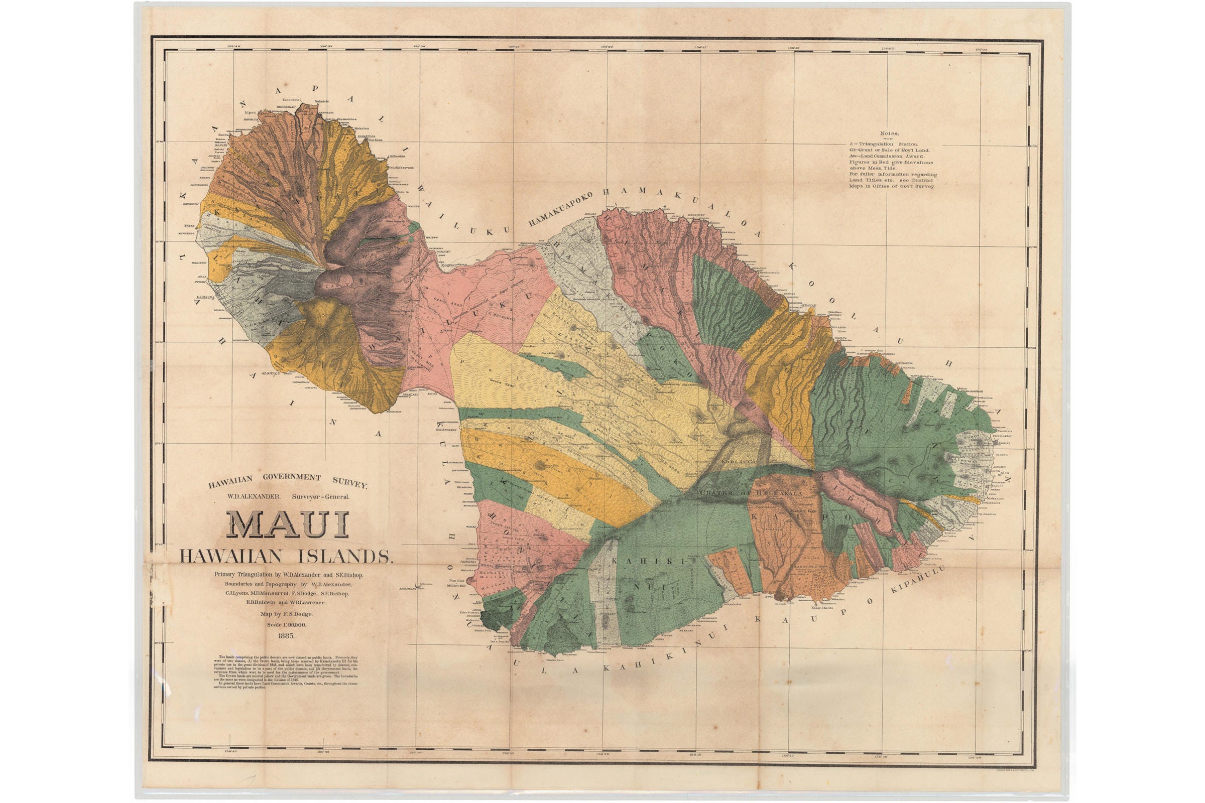 Island of Maui Hawaii Antique Map by Alexander 1885 | Etsy