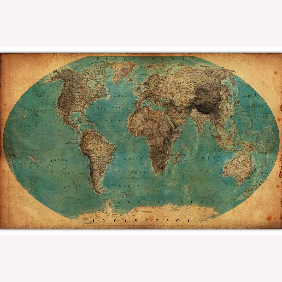 The World in 1938; Antique Map - Teak Wood Magnetic Hanger Frame ...