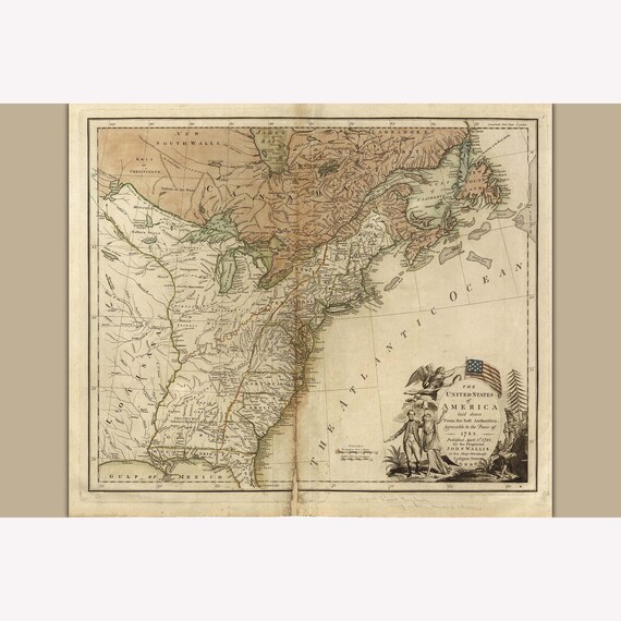 United States Map Historic Cartography by John Wallis 1783 | Etsy