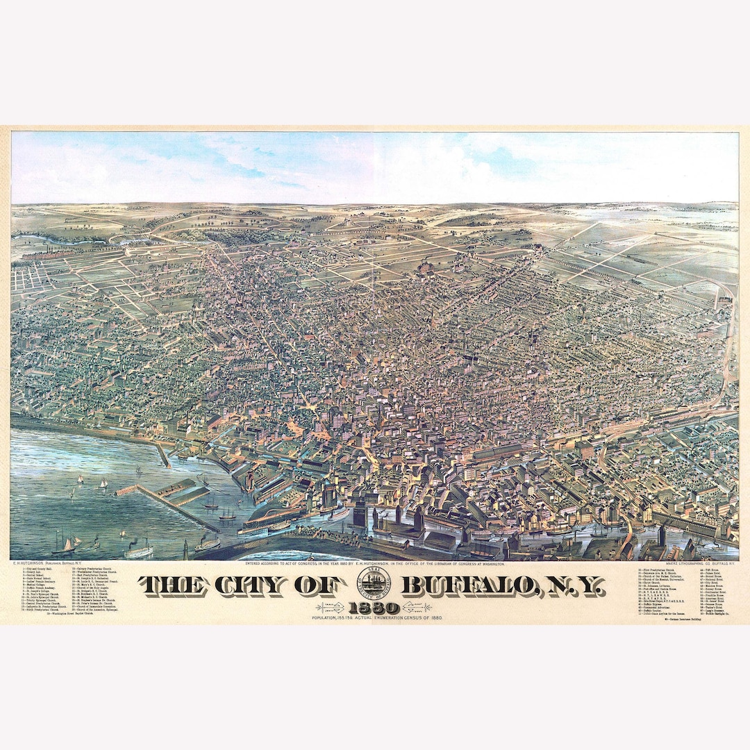 Map of Buffalo, New York by Howard; 1880; Antique Birdseye Map - Teak ...