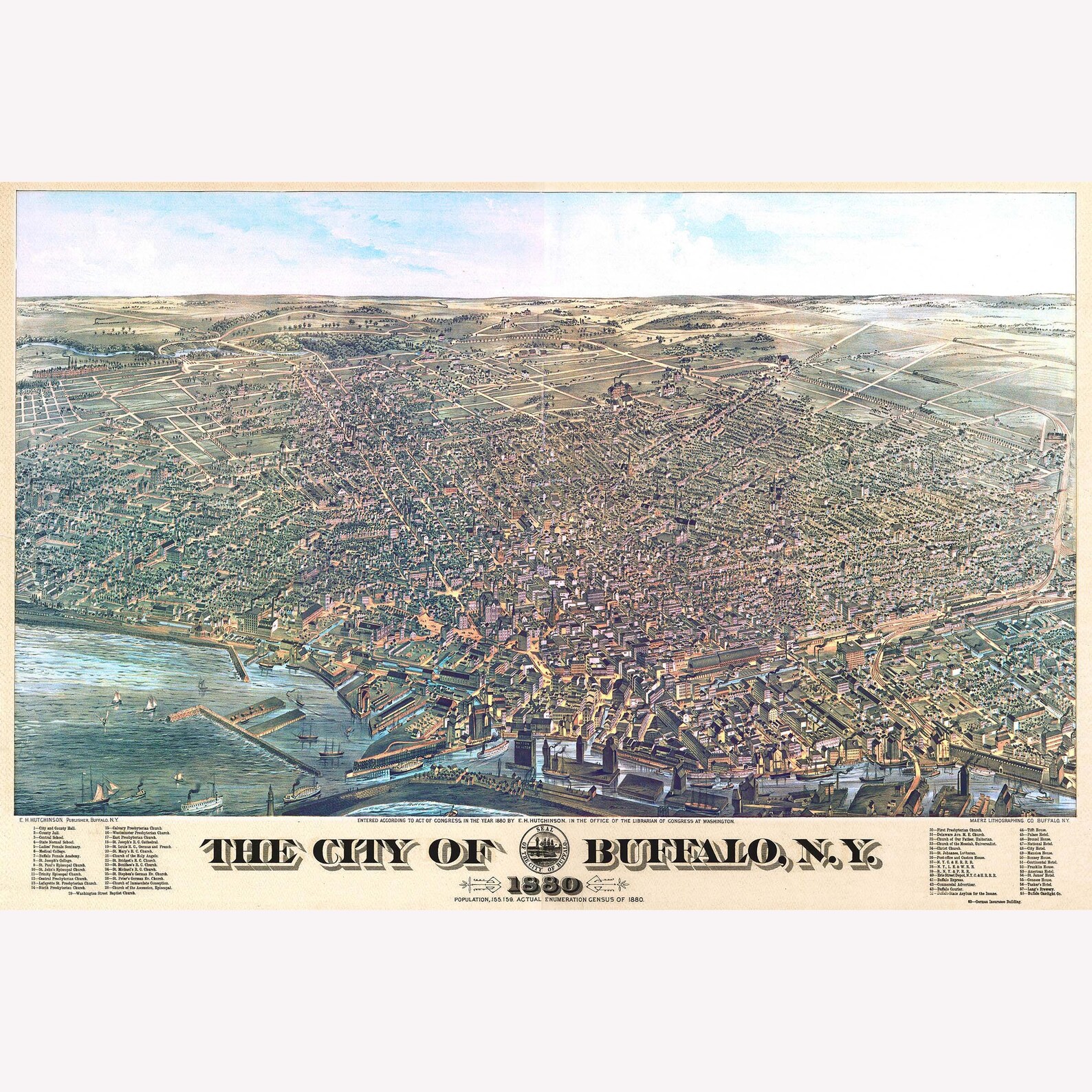 Map of Buffalo New York by Howard 1880 Antique Birdseye Map - Etsy