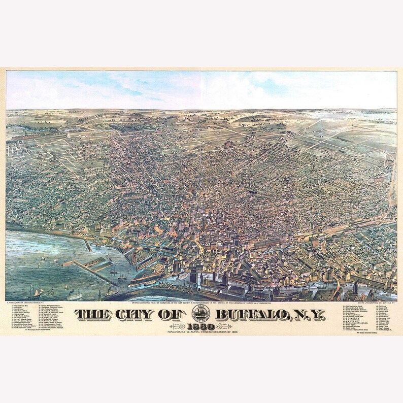 Map of Buffalo, New York by Howard; 1880; Antique Birdseye Map - Etsy