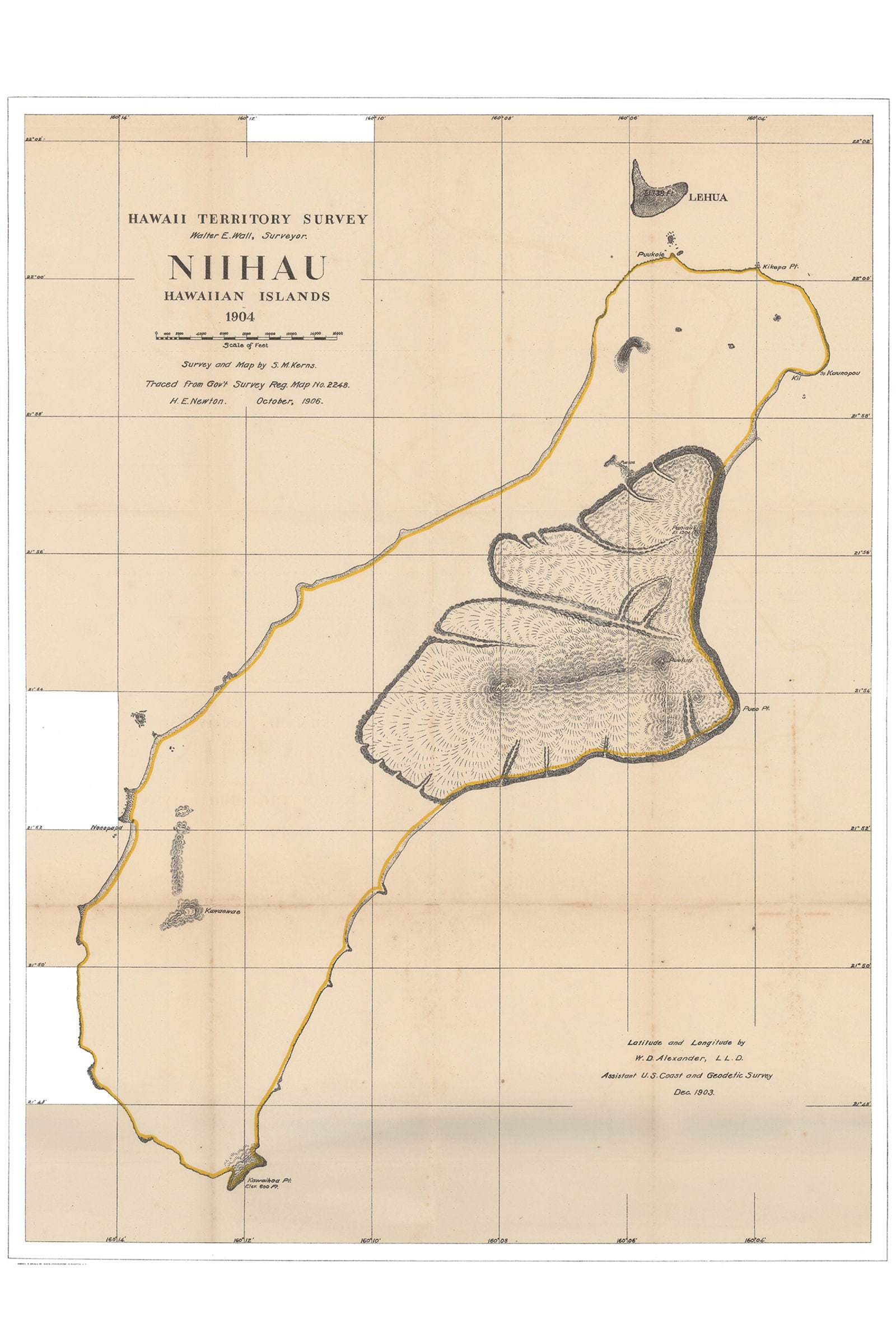 Island of Niihau Hawaii Antique Map by Alexander 1906 | Etsy