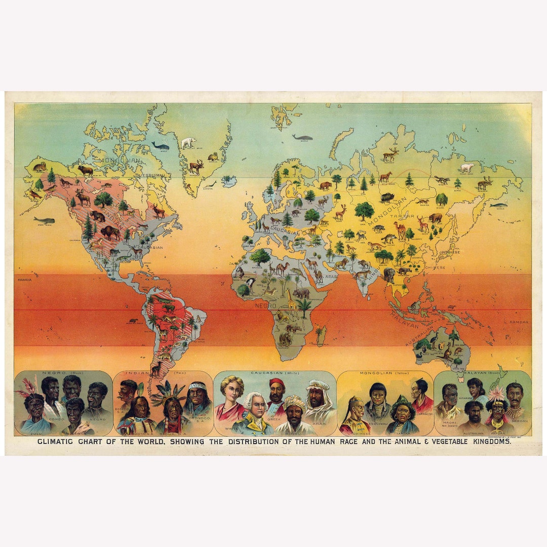 Antique Map; Climate Chart of the World, 1893; Custom Printed to Order ...
