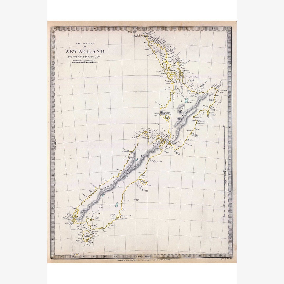 The Islands of New Zealand Historical Map From 1838 - Reproduction Fine ...