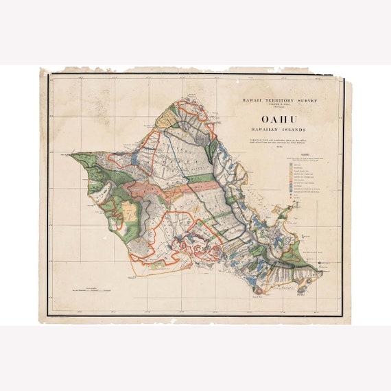 Island of Oahu Hawaii Antique Map by Alexander 1895 Teak | Etsy