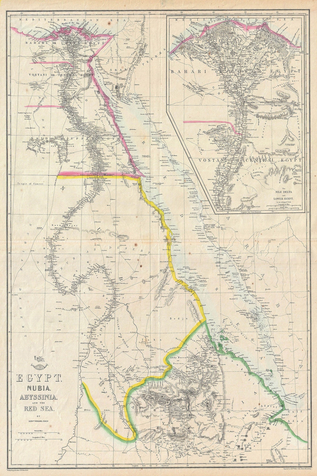 Egypt, Nubia, Abyssinia and the Red Sea 1858 Dispatch Atlas Map Teak ...
