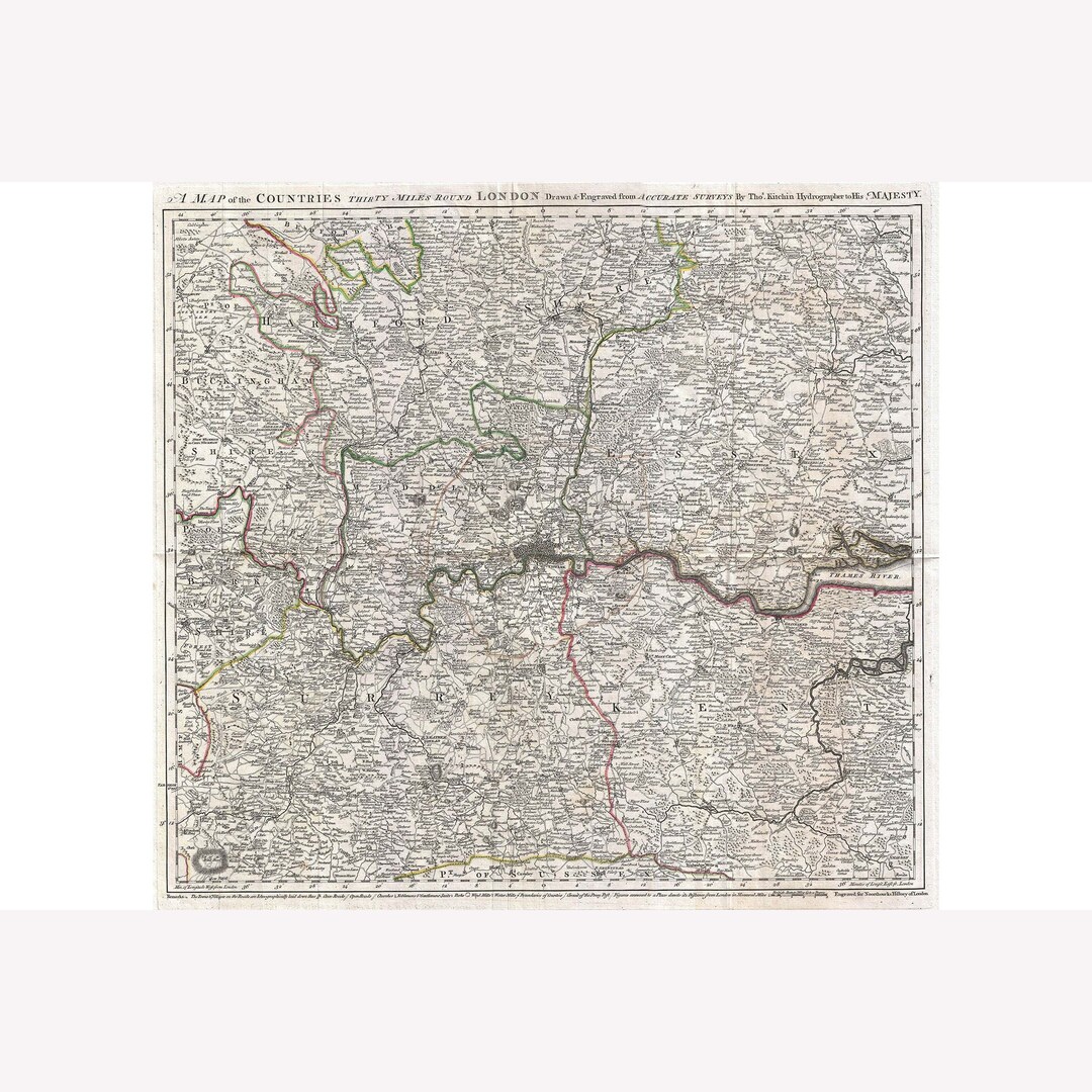 London, England Region; 1773 Kitchen Map; 1st Quality Historic Replica ...