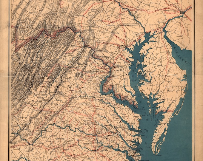 Map of Virginia Eastern Shore, Chesapeake Bay; Antique Map, 1862 - Teak ...