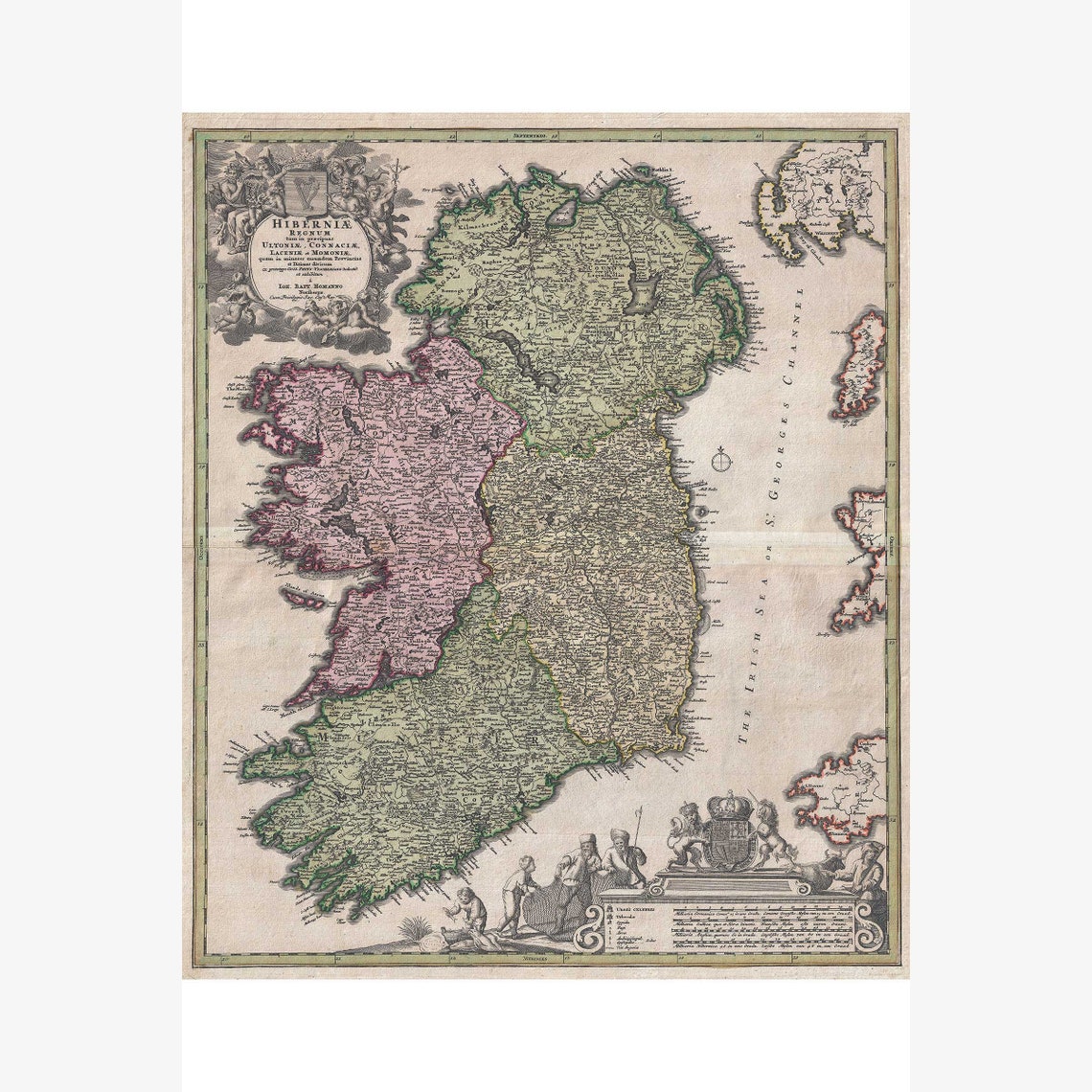 Map of Ireland Antique Map Historic Cartography by Homann | Etsy