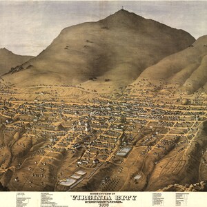 Map of Virginia City, Nevada; 1861; Antique Birdseye Map; Custom ...