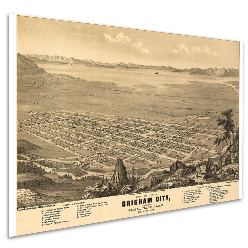 Map of Brigham City Utah 1875 Antique Birdseye Map Custom - Etsy