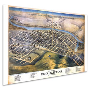 Map of Pendleton, Oregon 1890; Antique Birdseye Map; Custom Printed ...
