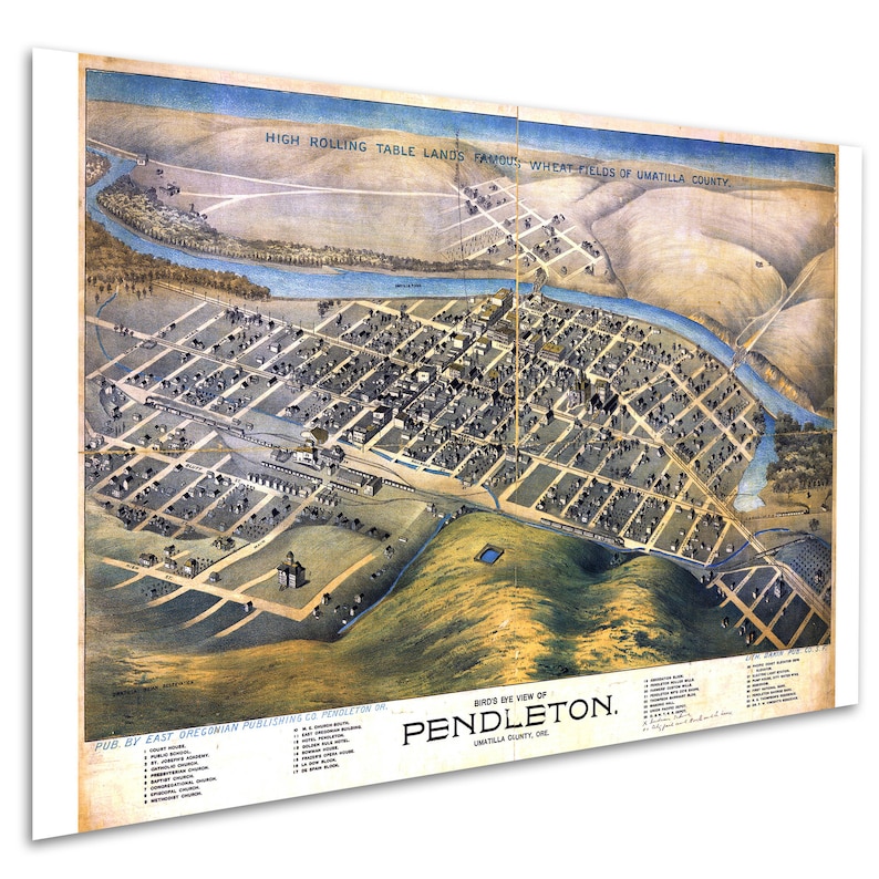 Map of Pendleton Oregon 1890 Antique Birdseye Map Custom - Etsy