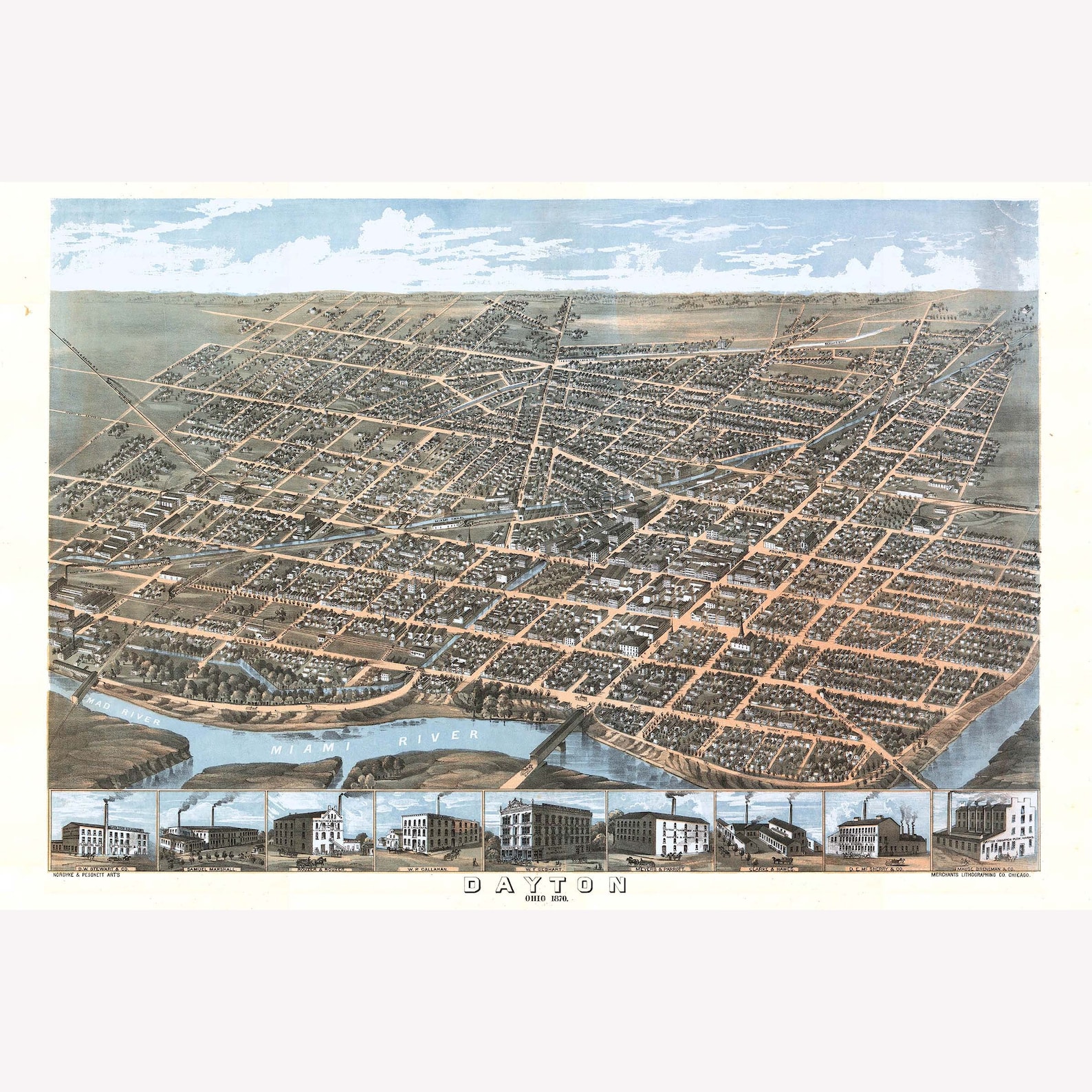 Dayton Ohio Antique Map Pictorial Perspective or Birdseye - Etsy