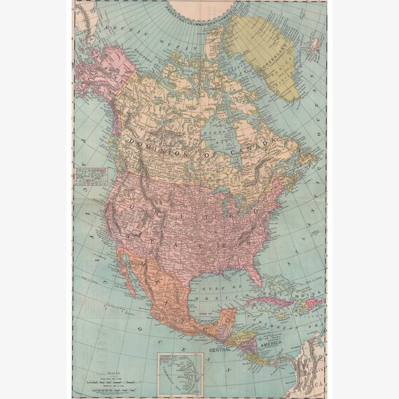 Map of North America Antique Map by Spofford 1895 Custom | Etsy
