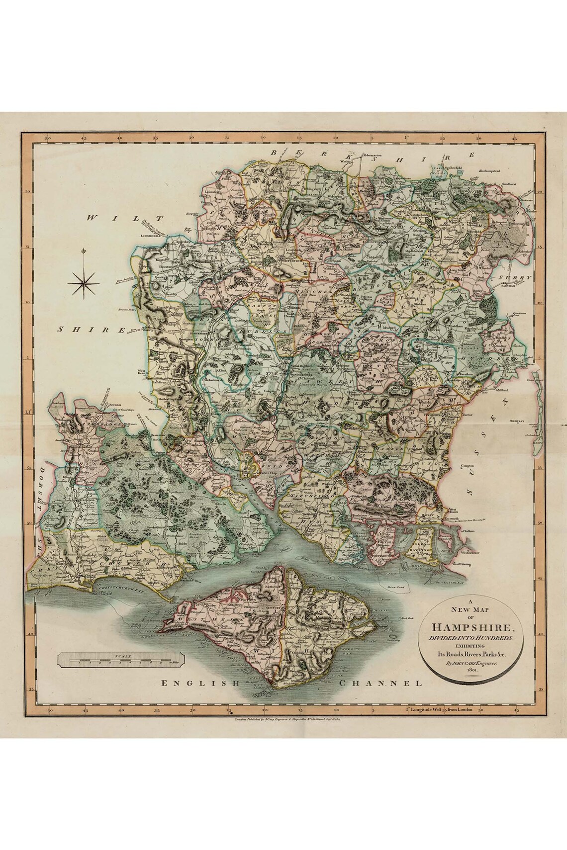 New Map of Hampshire England by Cary 1801 Highly Detailed | Etsy