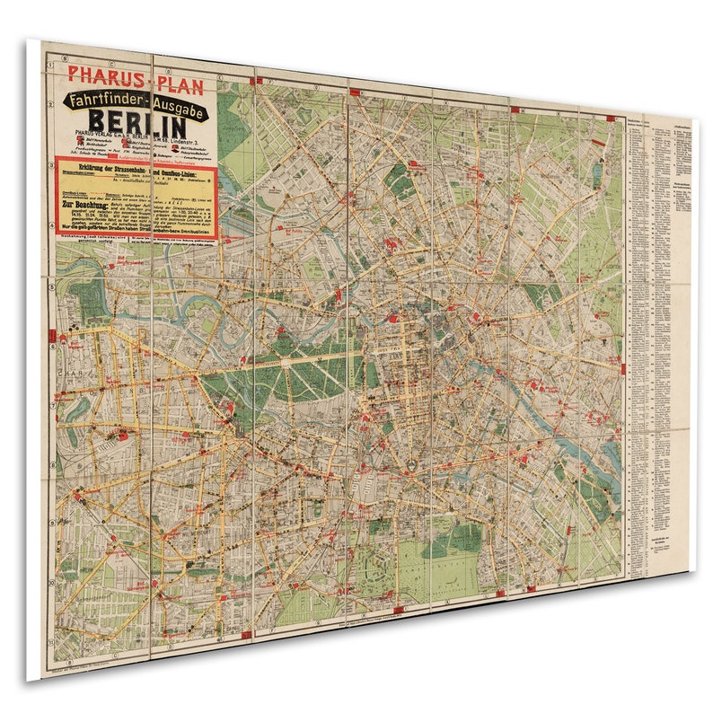 Map of Berlin; Antique Map; by Pharus, 1922 - Teak Wood Magnetic Hanger ...